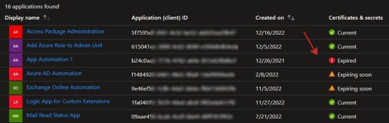 Get Application Certificate and Secret Expiration with Graph API